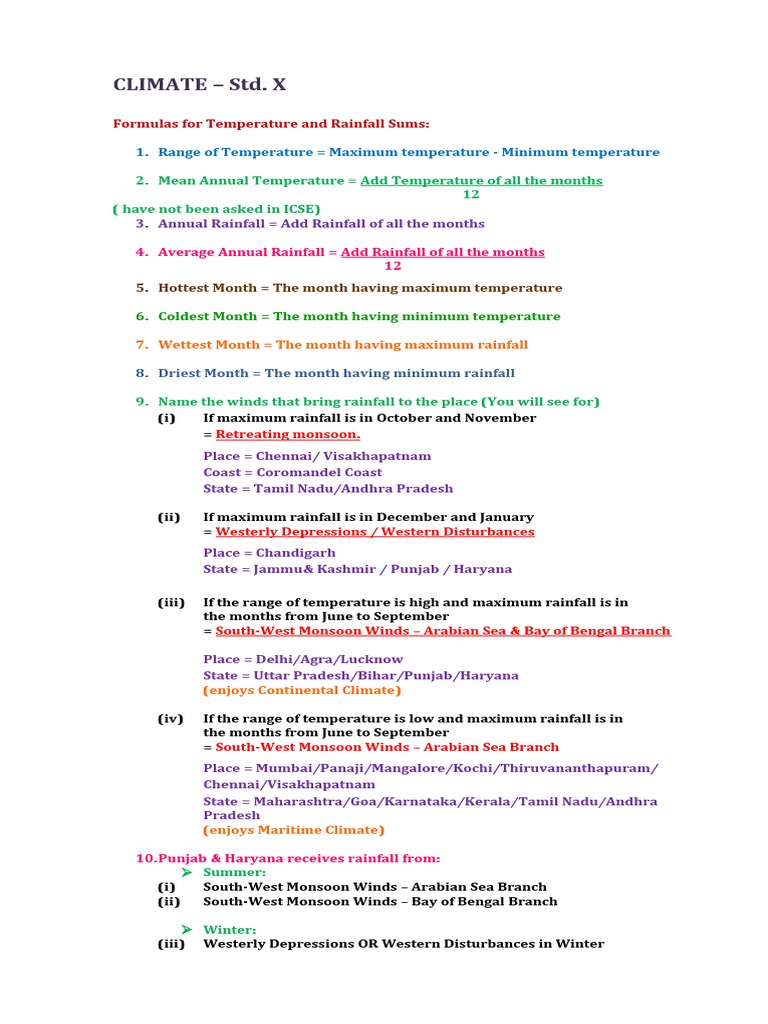 Sums Pertaining To Climate Class 10th, Batch 2023-224 | PDF | Monsoon | Earth Sciences