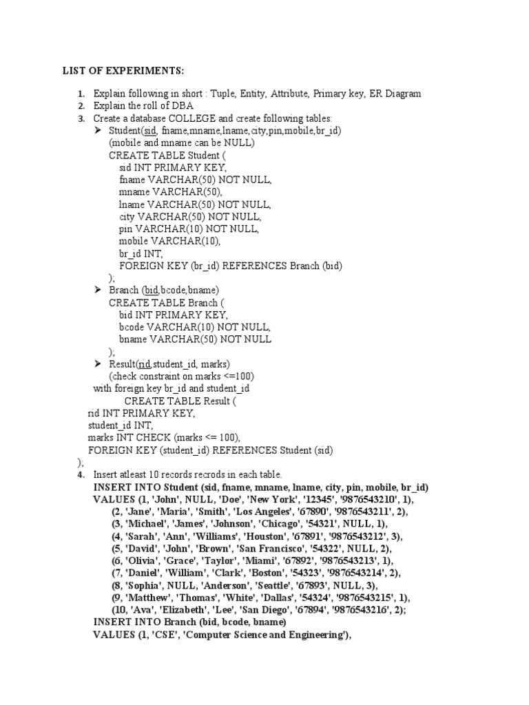 List of Experiment RDBMS Updated | Download Free PDF | Relational Database | Data Management