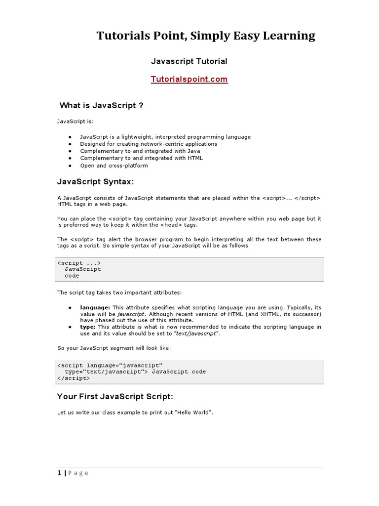 Javascript Tutorial Point | PDF | Control Flow | Java Script Javascript Tutorial Point | PDF | Control Flow | Java Script