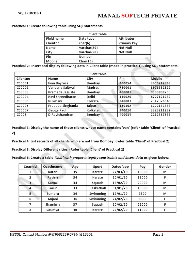 SQL Exercise 1 | PDF | Data Management | Databases