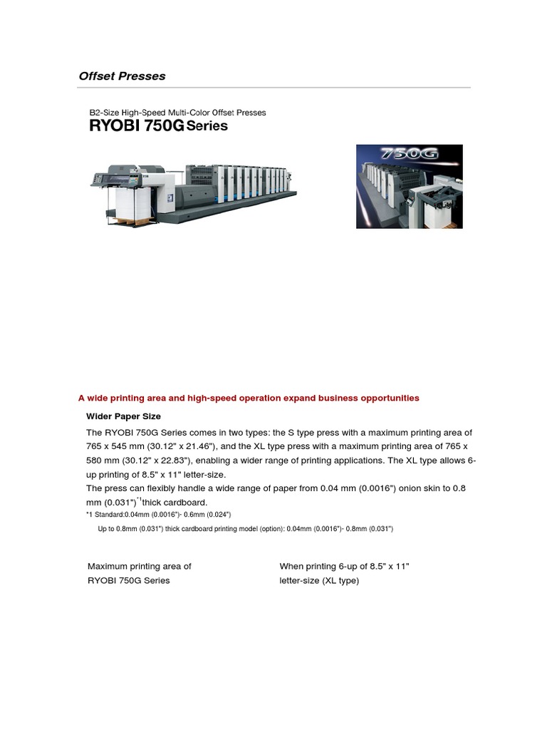 Product Information Ryobi 750GE Series | PDF | Paper | Paperboard