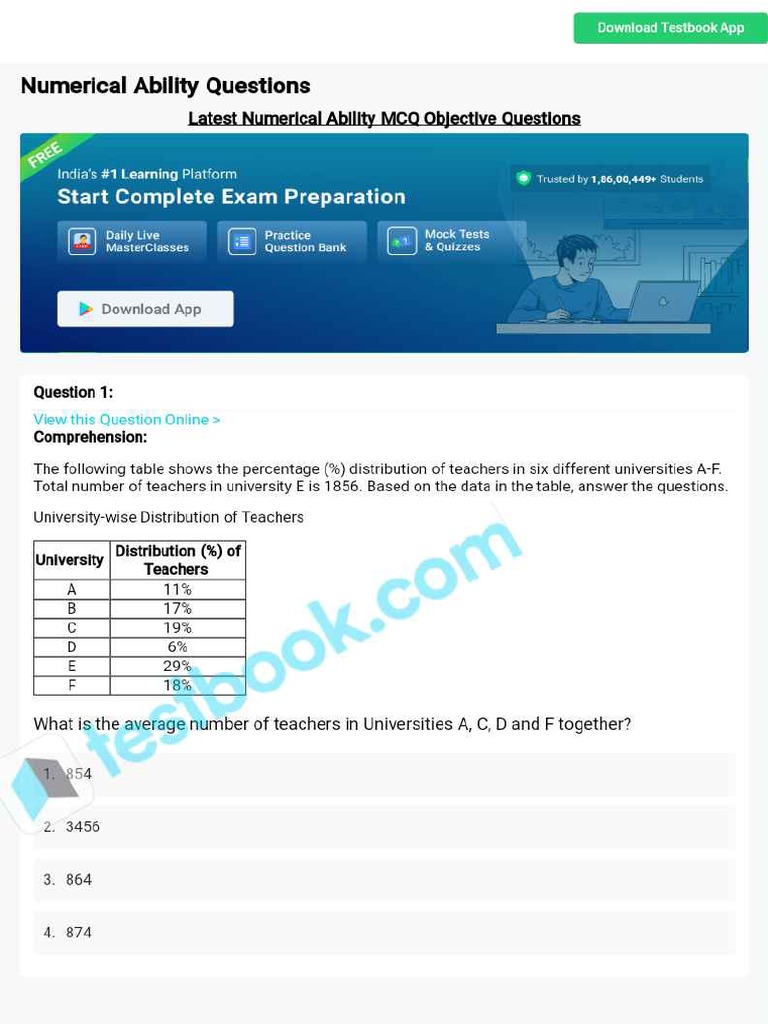 MCQ On Numerical Ability 5eea6a1539140f30f369f4b6 | PDF