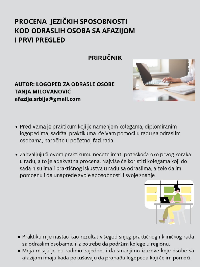 Priručnik Za Prvi Pregled Za Afazije - Tanja M. | PDF