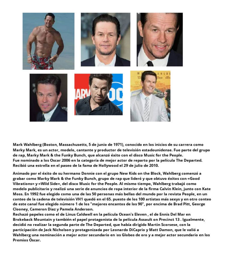 Mark Wahlberg (Boston, Massachusetts, 5 de junio de 1971), conocido en ...