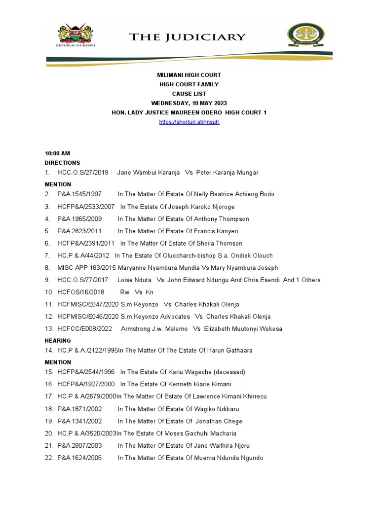 Family HC Causelist 10th May 2023 | PDF