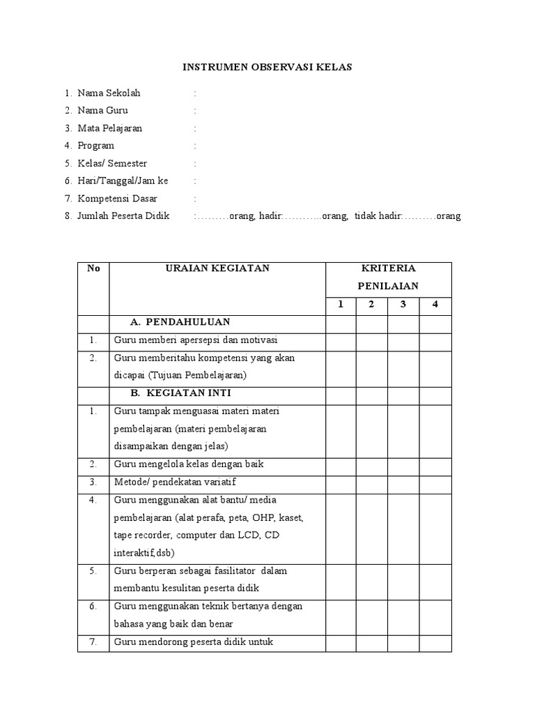 Instrumen Observasi Kelas | PDF