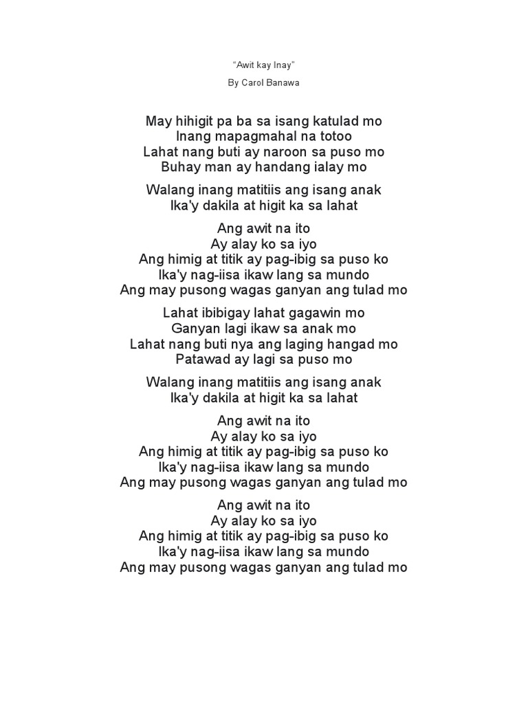 Awit Kay Inay Print Out | PDF