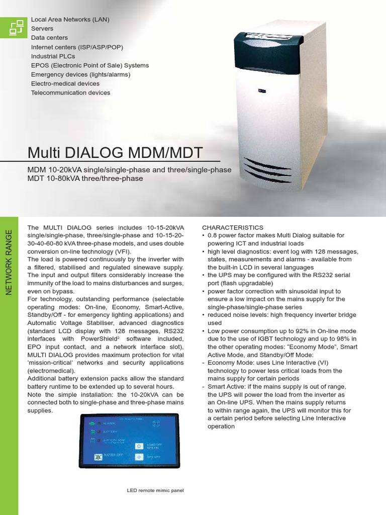 Multi DIALOG MDM - MDT. MDM 10-20kVA Single - Single-Phase and Three ...