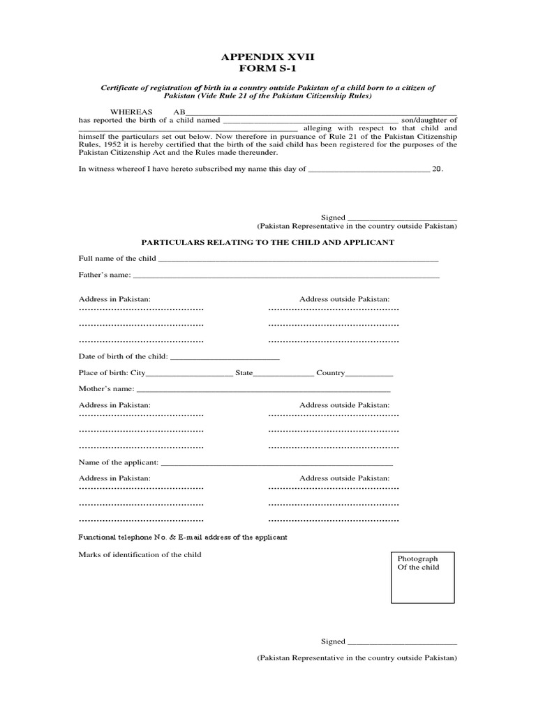 Pakistan Birth Registration S-1 Form Guide | PDF | Identity Document ...