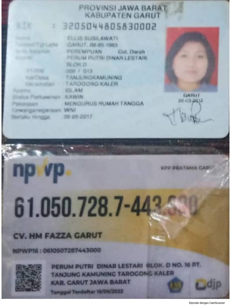 KTP Dan NPWP CV HM FAZZA GARUT | PDF