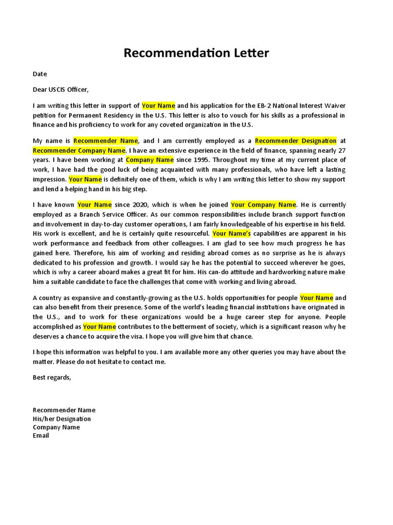 EB-2 NIW Support Letter for Finance Professional | PDF | Career & Growth