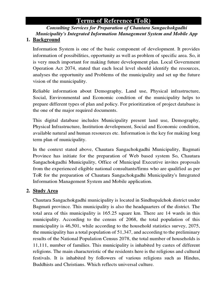 ToR - Chautara | PDF | Geographic Information System | Mobile App