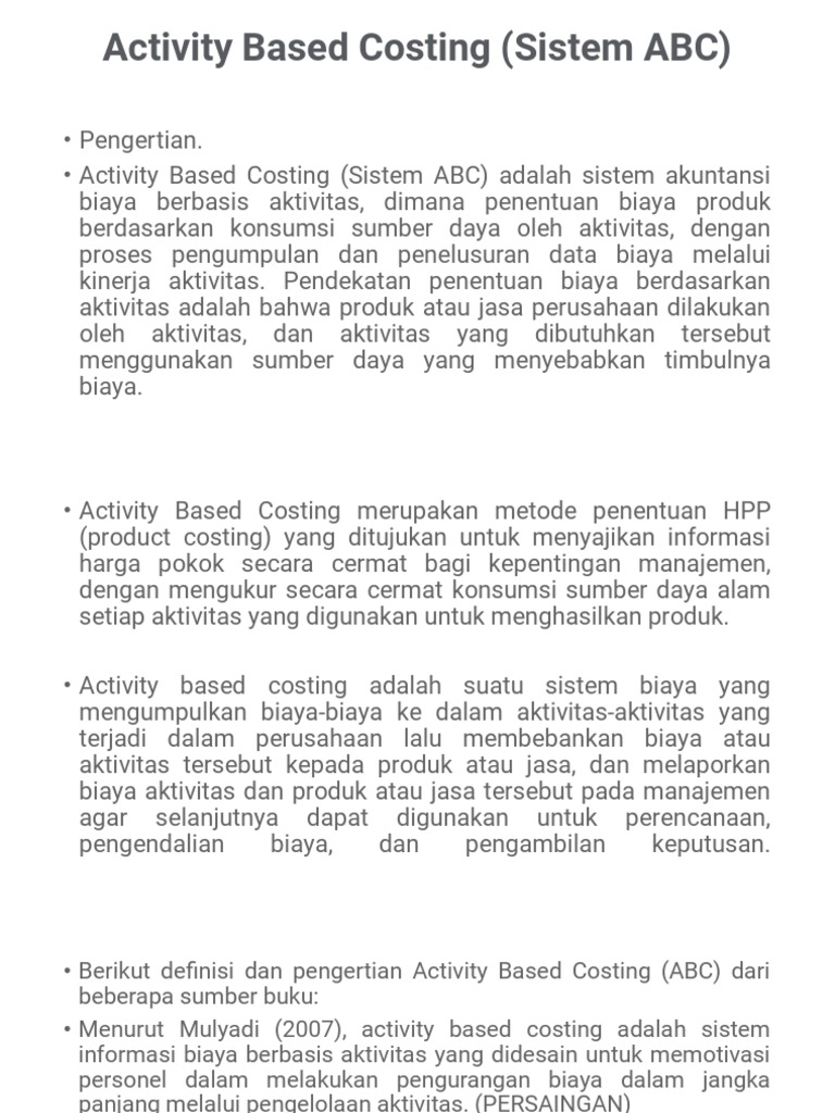 Activity Based Costing (Sistem ABC) | PDF