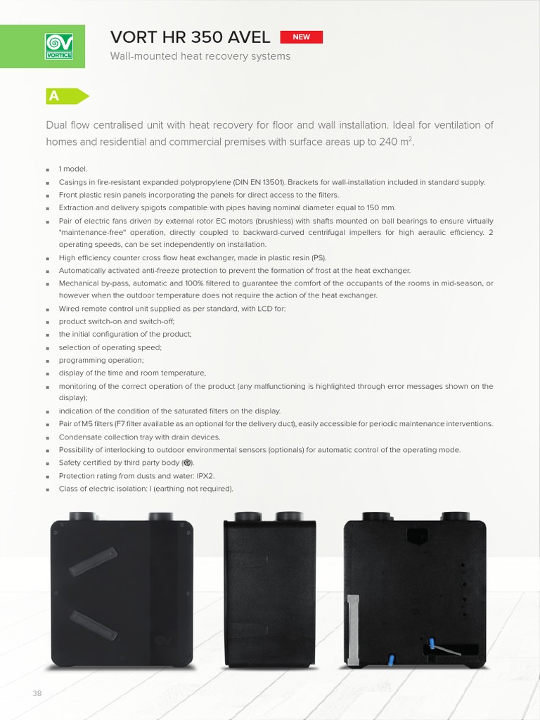 Vortice VORT HR 350 AVEL Folheto | PDF | Heat Exchanger | Home Appliance
