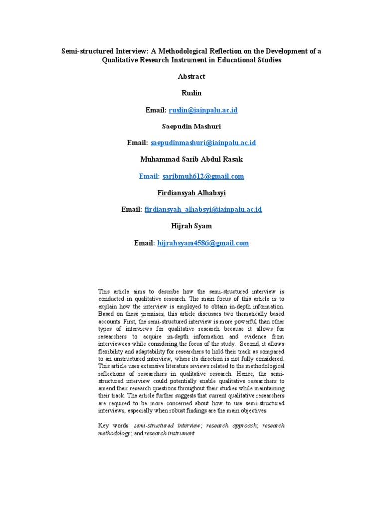 Semi-Structured Interview Methodology Insights | PDF | Interview ...