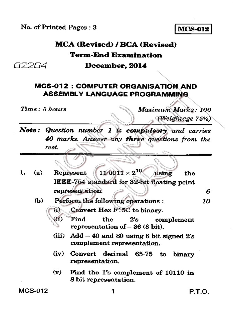 MCS-012-D14 - Compressed | Download Free PDF | Assembly Language | Bit