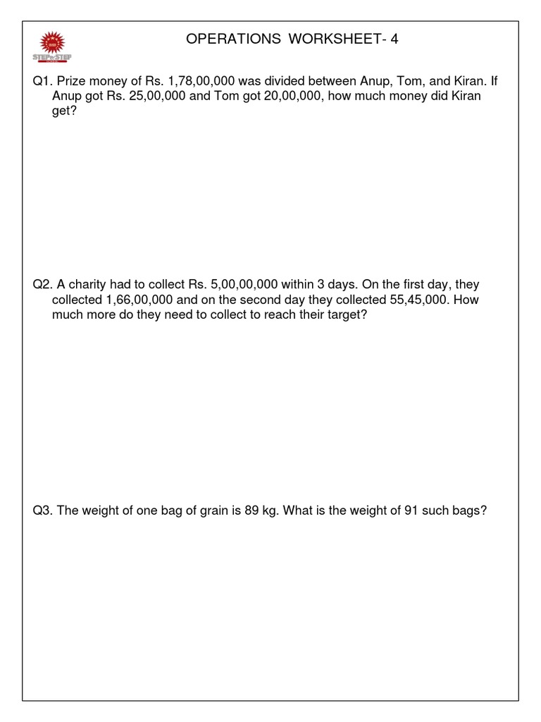 Worksheet 4-Operations | PDF