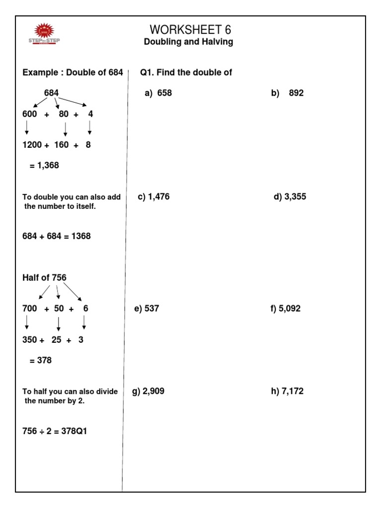 Worksheet 6 - Doubling Halving | PDF | Teaching Methods & Materials