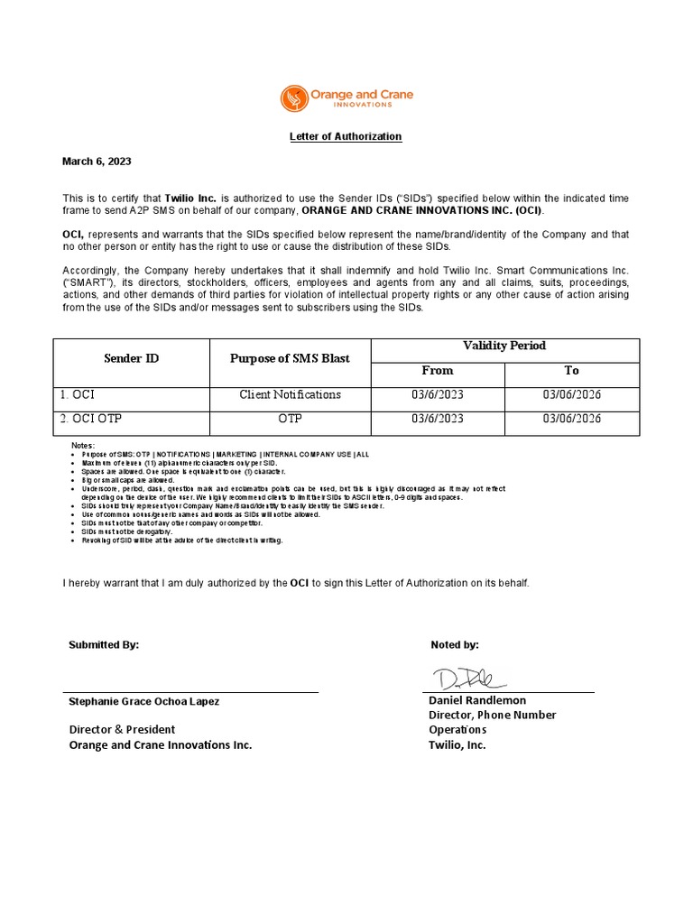OCI X Smart LOA Template Aug 2022 | PDF | Communication | Computing
