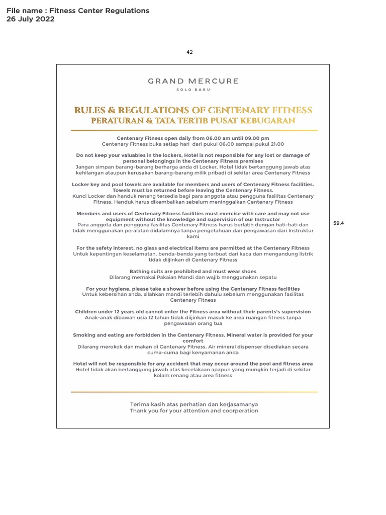 Fitness Center Regulations | PDF