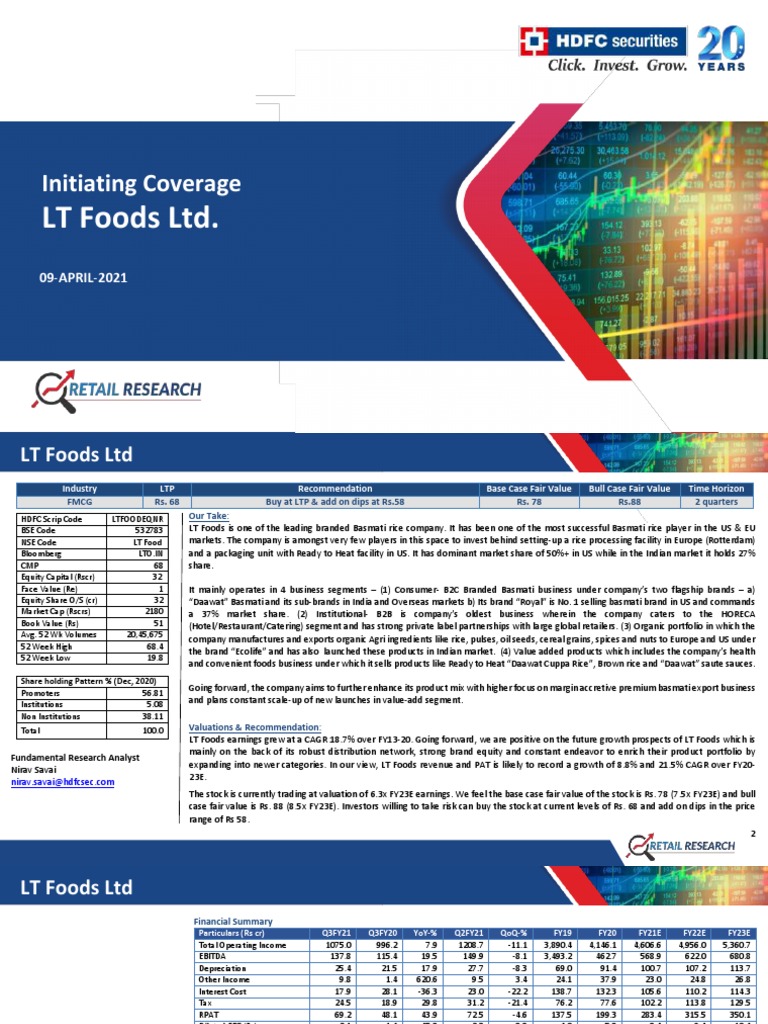 LT Foods HDFC Research Report | PDF | Securities (Finance) | Financial ...