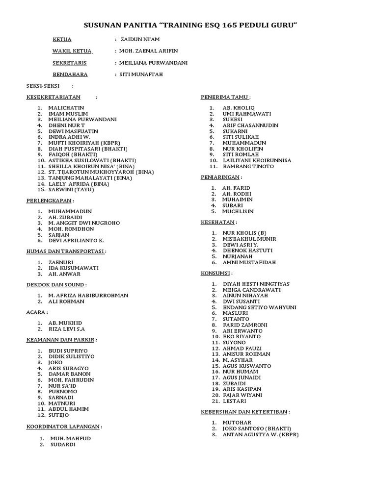 Panitia Training ESQ 165 Peduli Guru | PDF