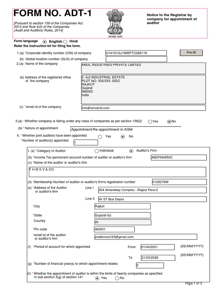 Form ADT-1-02122021 - Signed of Amul | PDF | Business