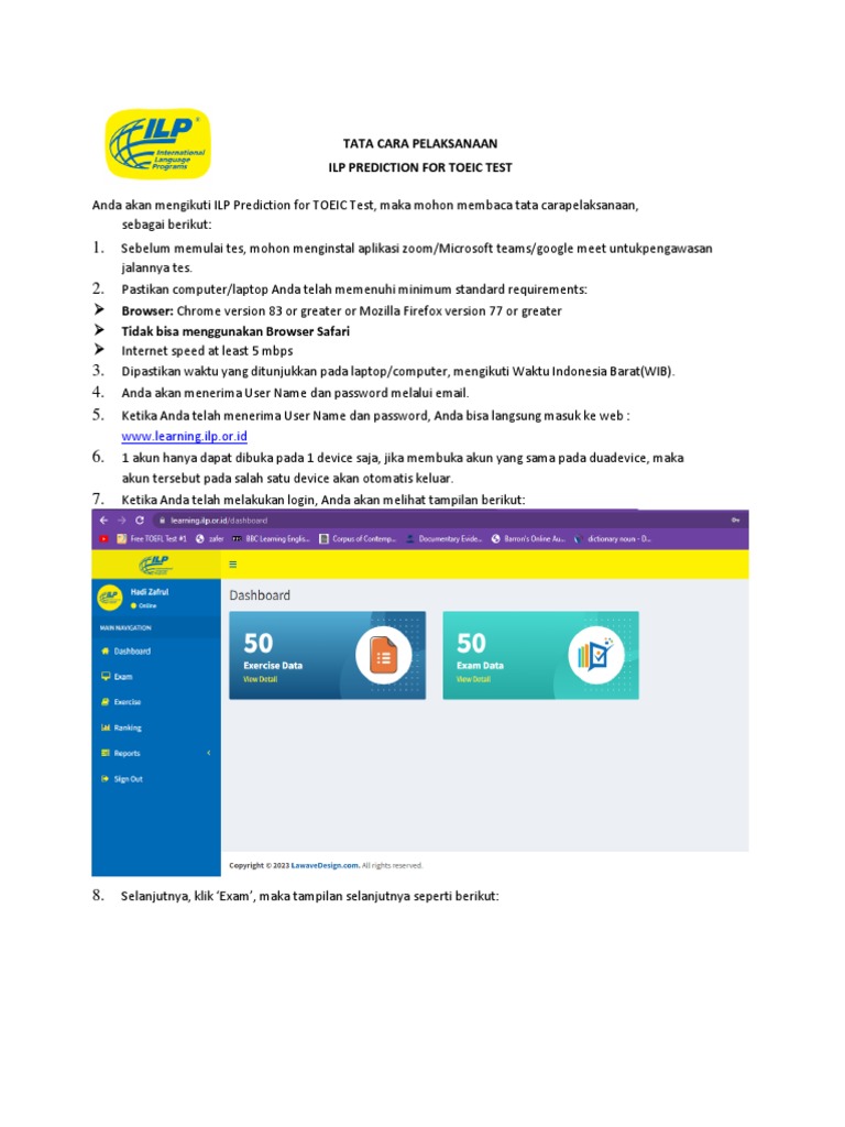 Panduan Pelaksanaan-Peserta-TOEIC | PDF