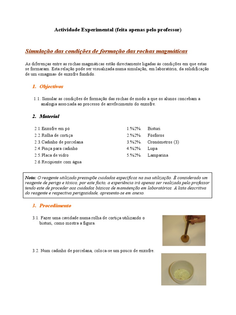 Actividade Experimental enxofre-PROFESSOR | PDF | Cristal | Magma
