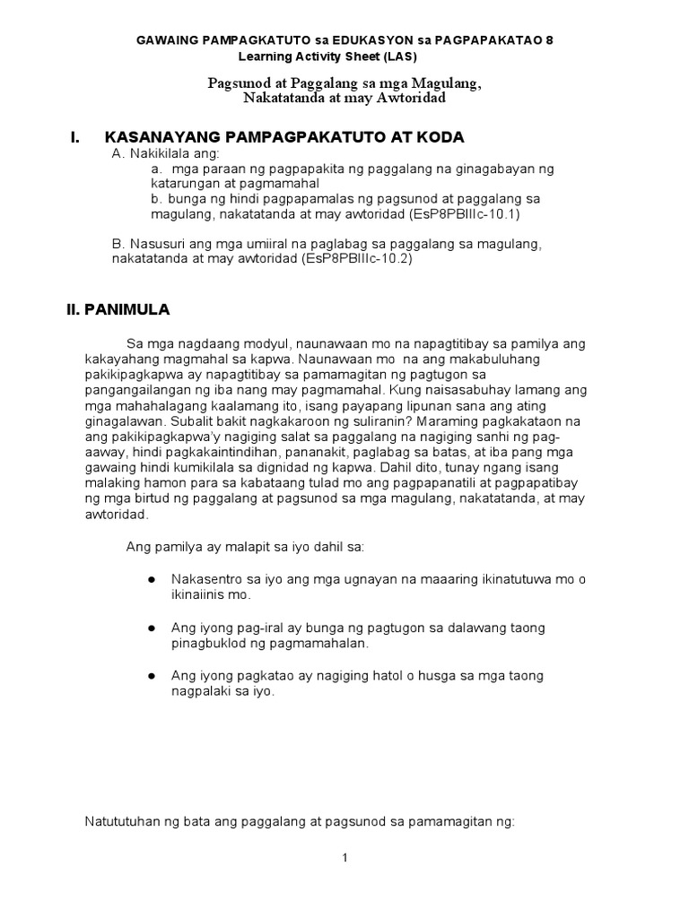 EsP-8 Q3 LAS MELCs 10.1-10.2-wk-3 | PDF
