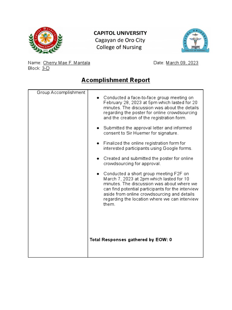 Accomplishment Report - Week 3 | PDF