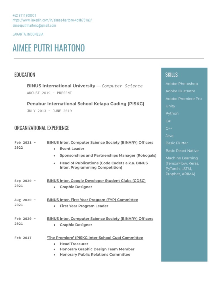 Resume - Aimee Hartono | PDF | Graphic Design | Computing