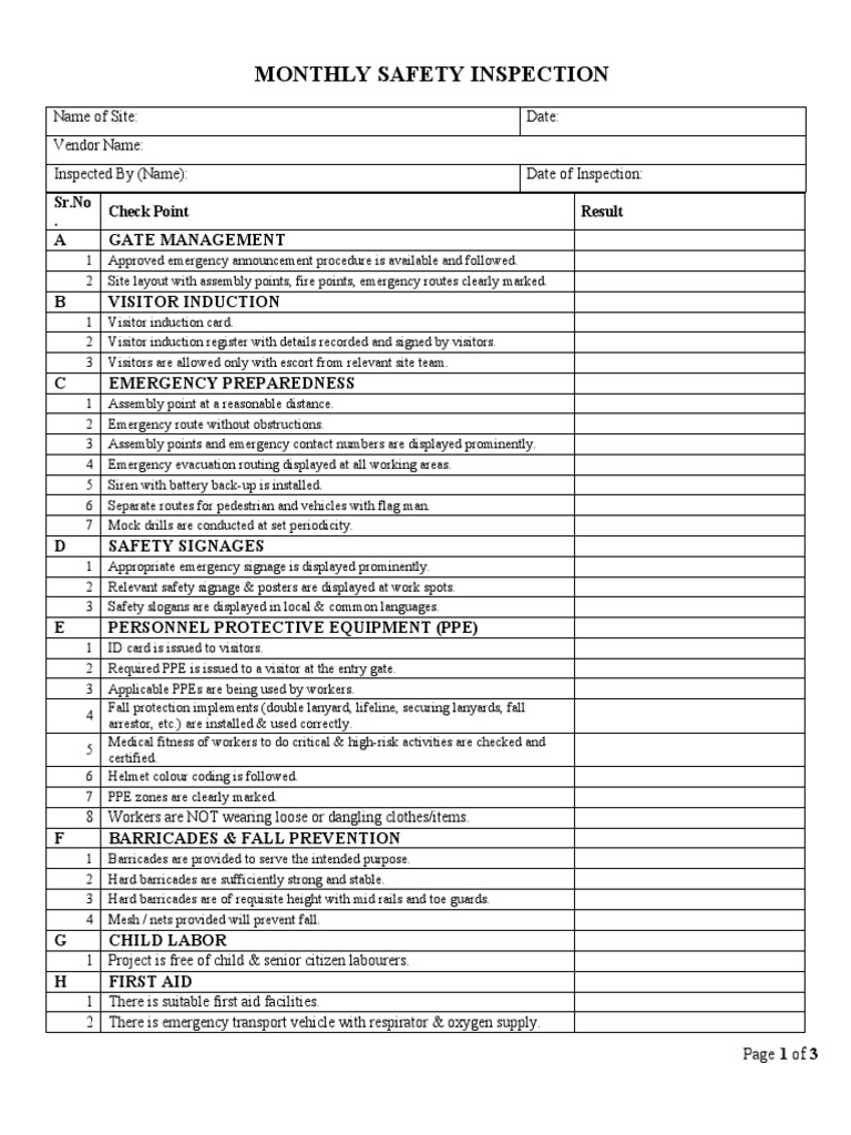 Monthly Visit Inspection | PDF | Firefighting | Waste