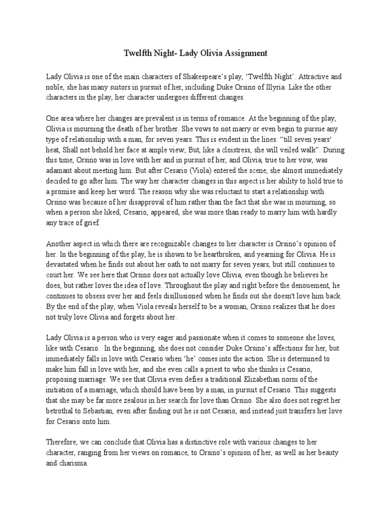 Twelfth Night - Lady Olivia Analysis | PDF | Twelfth Night