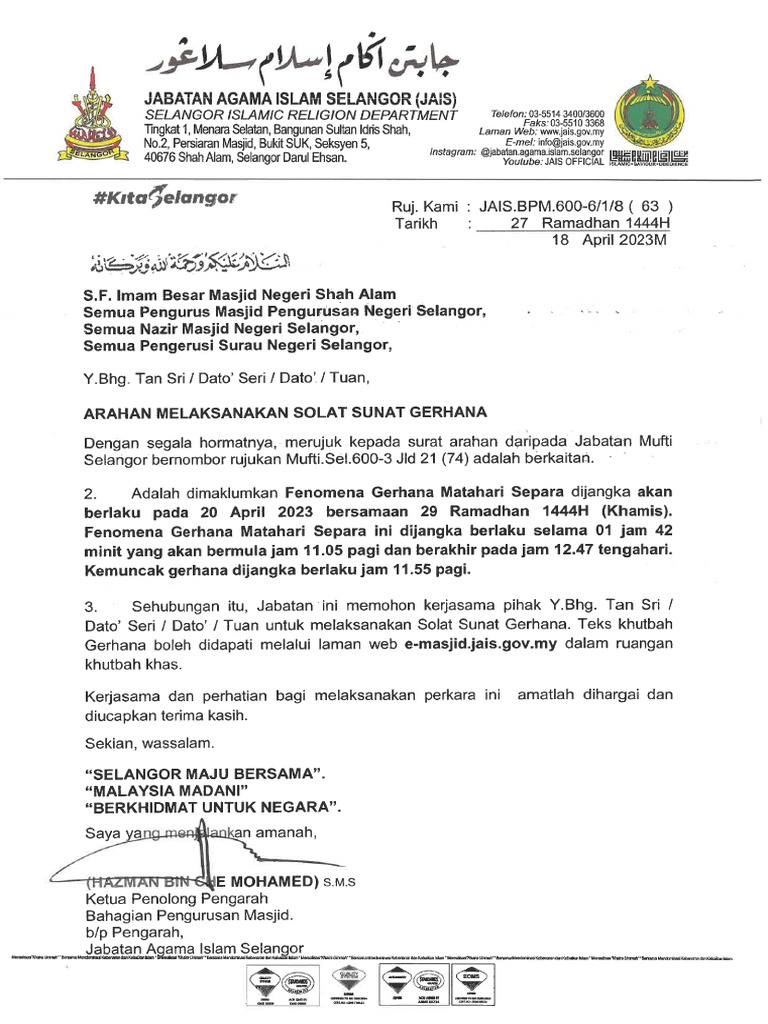 Teks Khutbah Dan Surat Arahan Melaksanakan Solat Sunat Gerhana Pdf
