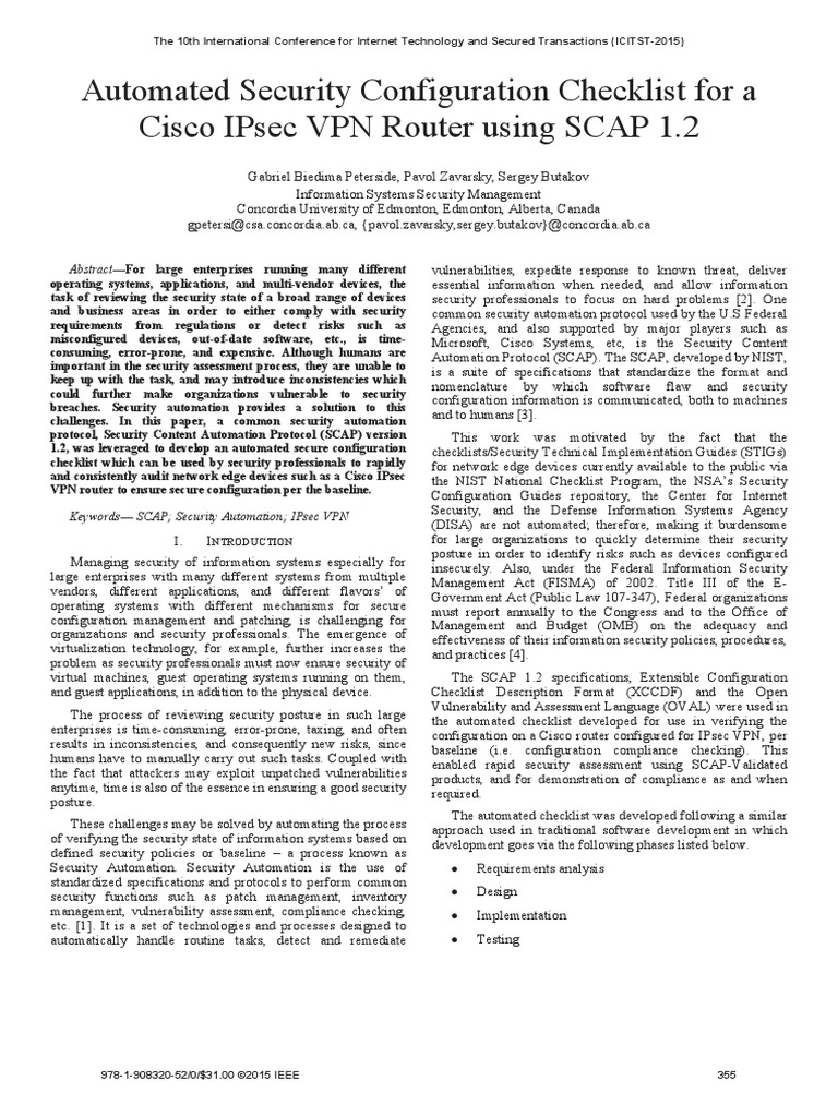 Automated Security Configuration Checklistfora Cisco Ipsec Vpnrouterusing Scap Pdf Computer 5131