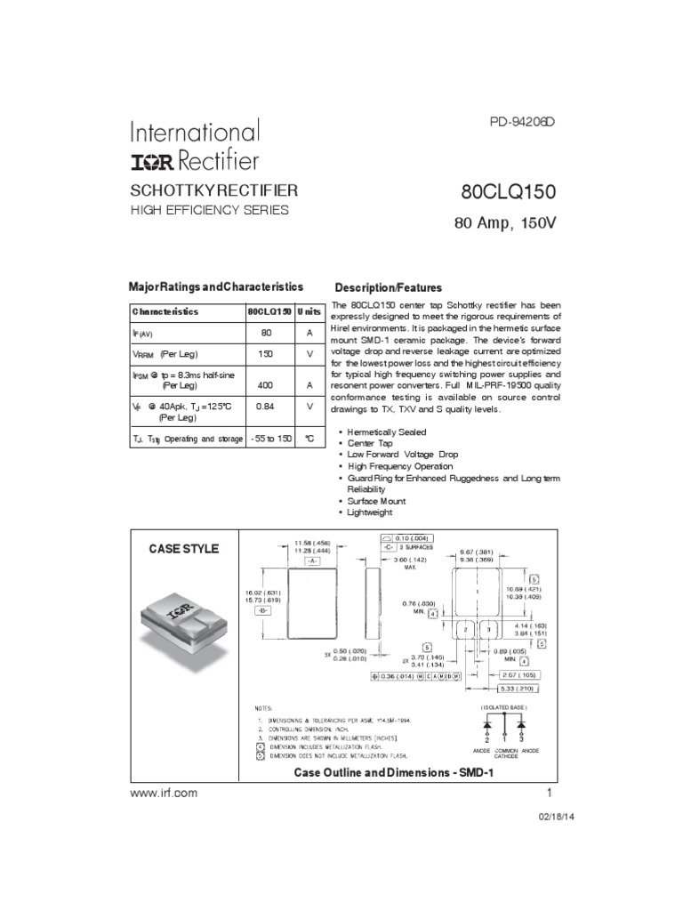 Infineon-80CLQ150-schottky Diode DataSheet-v01 - 01-EN | PDF | Rectifier | Power Electronics
