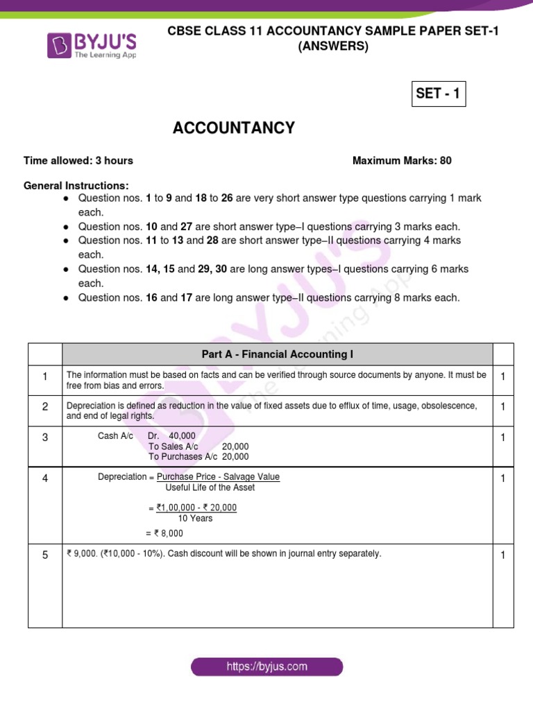 Cbse Class 11 Accountancy Sample Paper Set 1 Answers | PDF | Debits And Credits | Financial ...