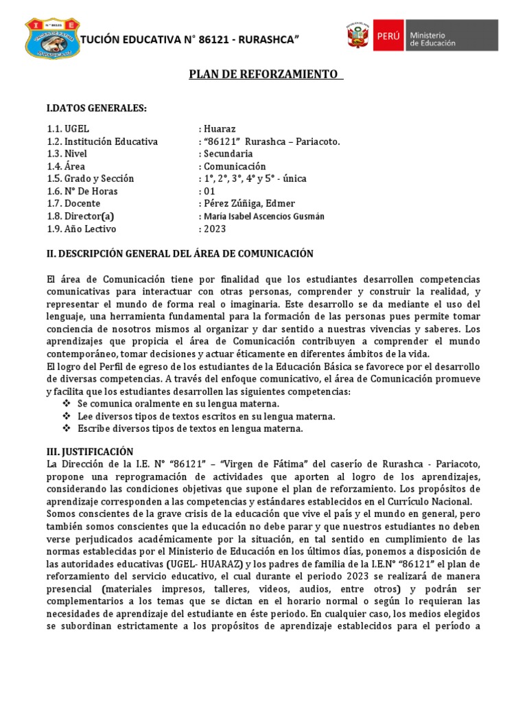 Plan de Reforzamiento 2023 | PDF | Plan de estudios | Enseñando