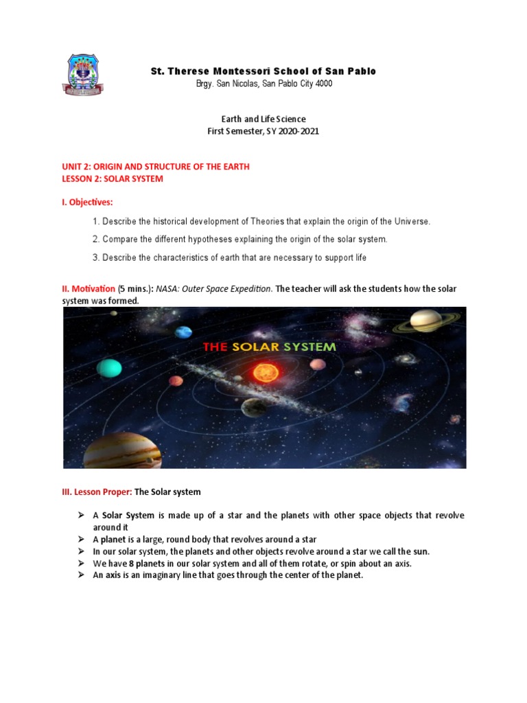 Week 1 Module 2 (2nd LECTURE) Solar System | PDF | Planets | Solar System
