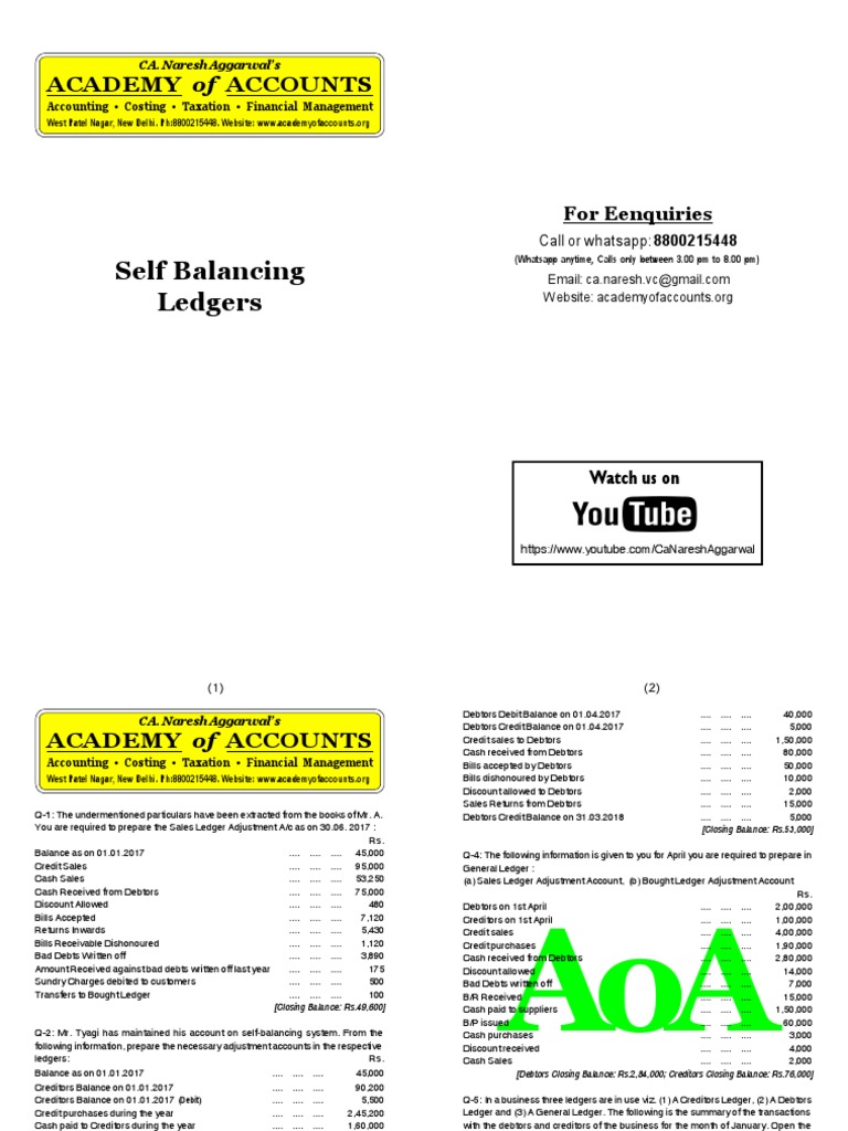 03 Self Balancing Ledgers | Download Free PDF | Debits And Credits | Ledger