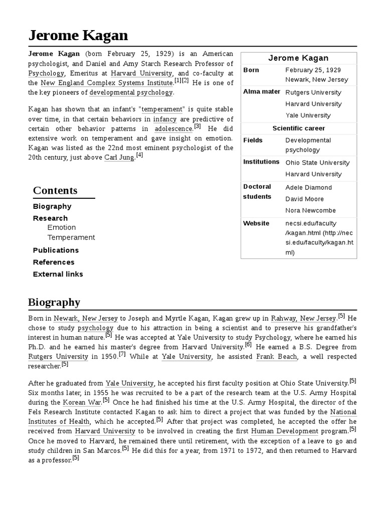 Jerome Kagan | PDF | Psychology | Cognition