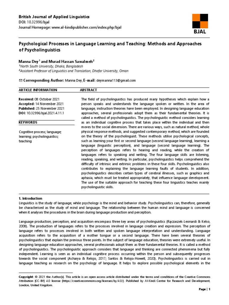 Psychological Processes in Language Learning and Teaching: Methods and ...