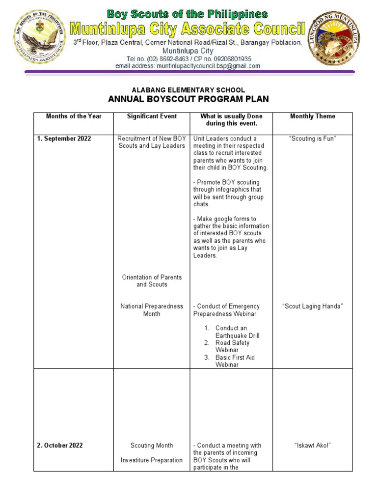 Annual Boy Scout Program Plan 2022-2023 | PDF | Scouting