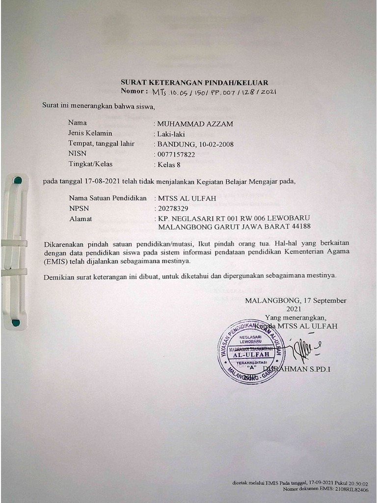 Surat Mutasi Emis | PDF