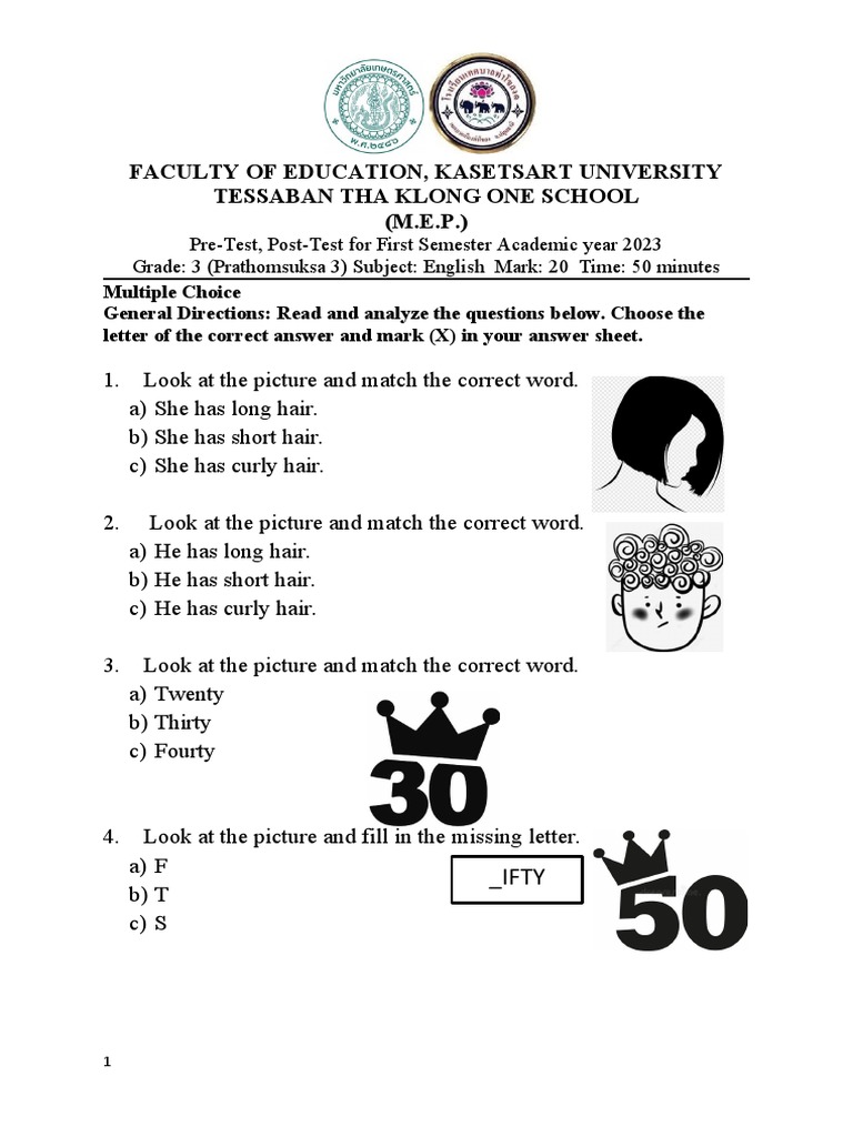 MEP - Grade 3 - Pre & Post Test | PDF