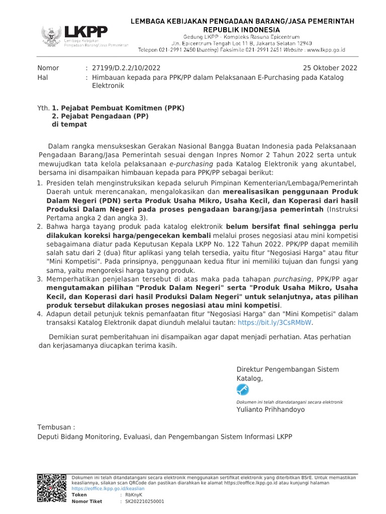 Himbauan LKPP Untuk PPK PP Ecatalog | PDF