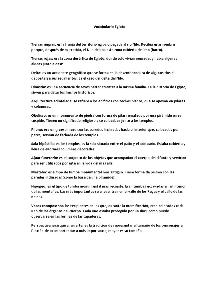 Vocabulario de Egipto Antiguo | PDF | Ciencias sociales | Historia
