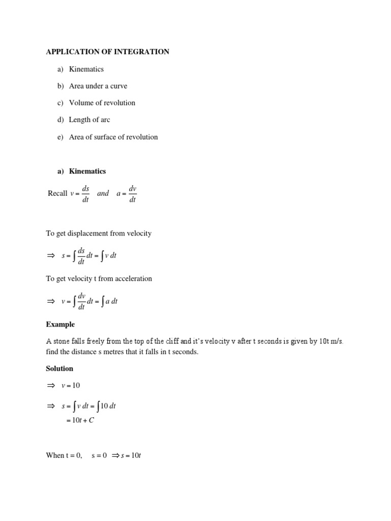 Applications of Integration | PDF | Velocity | Acceleration