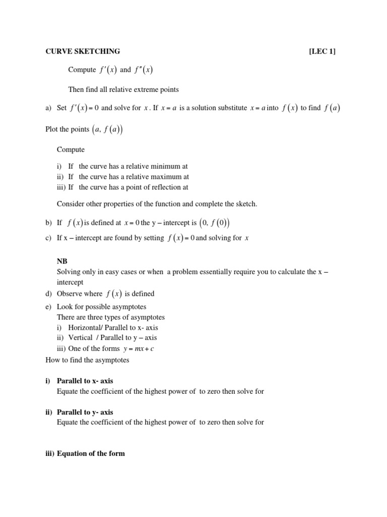 Curve Sketching & Asymptotes | PDF | Asymptote | Mathematical Relations Curve Sketching & Asymptotes | PDF | Asymptote | Mathematical Relations
